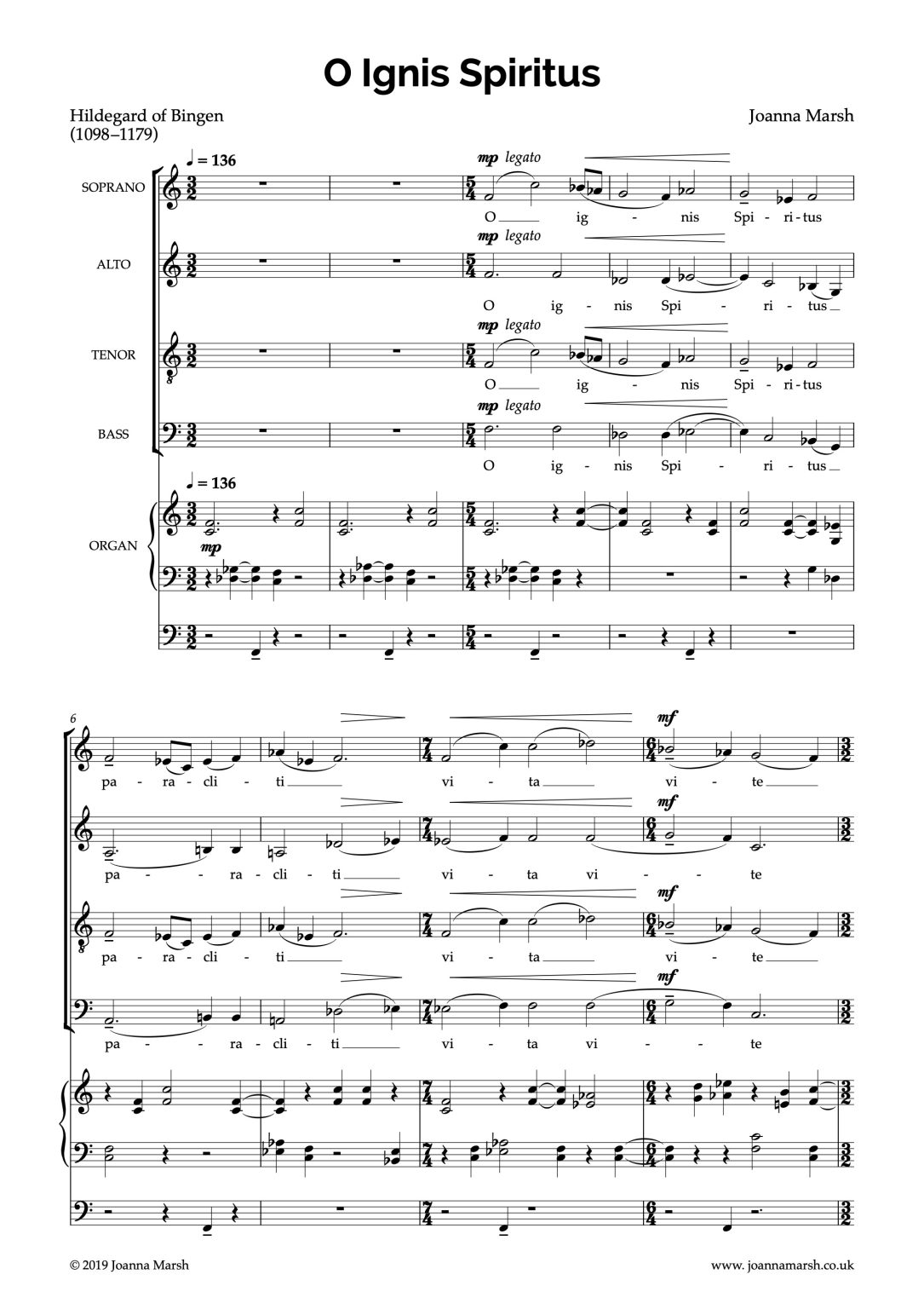 Joanna Marsh | Composer » O Ignis Spiritus (SATB and Organ) – PDF Download